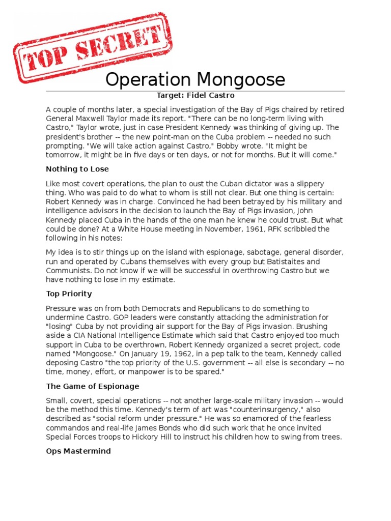 Operation Mongoose | PDF | John F. Kennedy | National Security