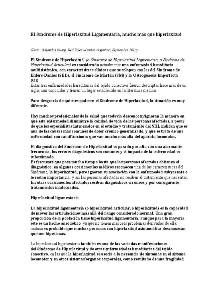 El Síndrome de Hiperlaxitud Ligamentaria | PDF | Gota | Artritis
