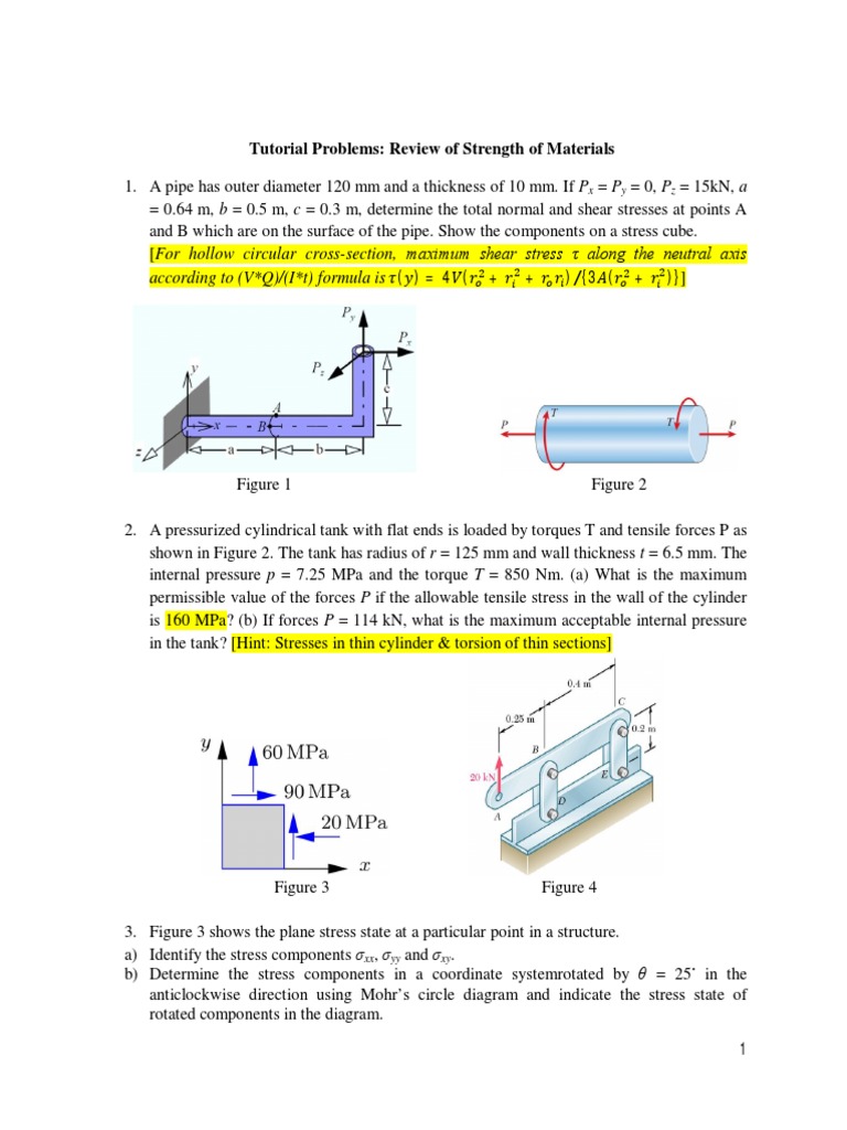 Analysis of Strength of Materials Problems Involving Stresses in ...
