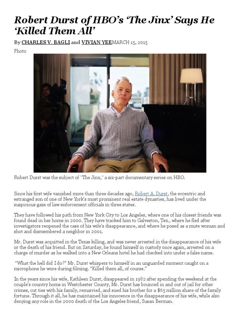 Robert Durst of Hbo - Article | PDF | The Jinx (Miniseries) | Robert Durst