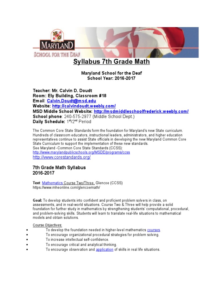 Syllabus 7th Grade Math: Calvin - Doudt@msd - Edu | PDF | Area ...