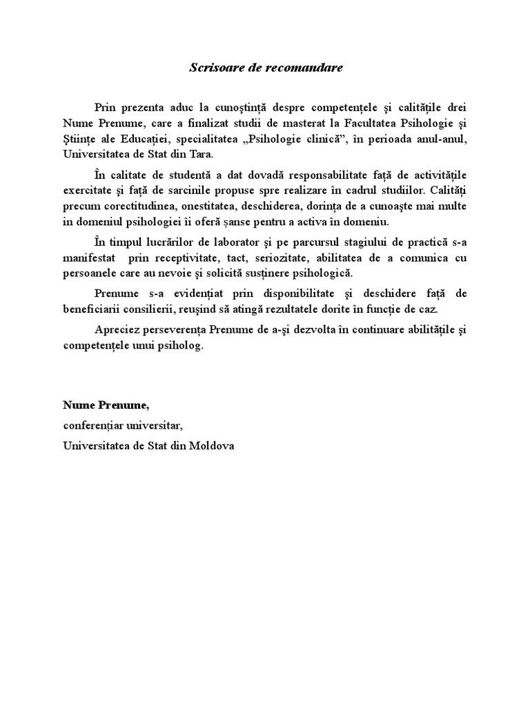 Scrisoare de Recomandare | PDF