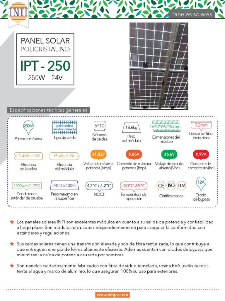 Especificaciones técnicas y características de paneles solares ...