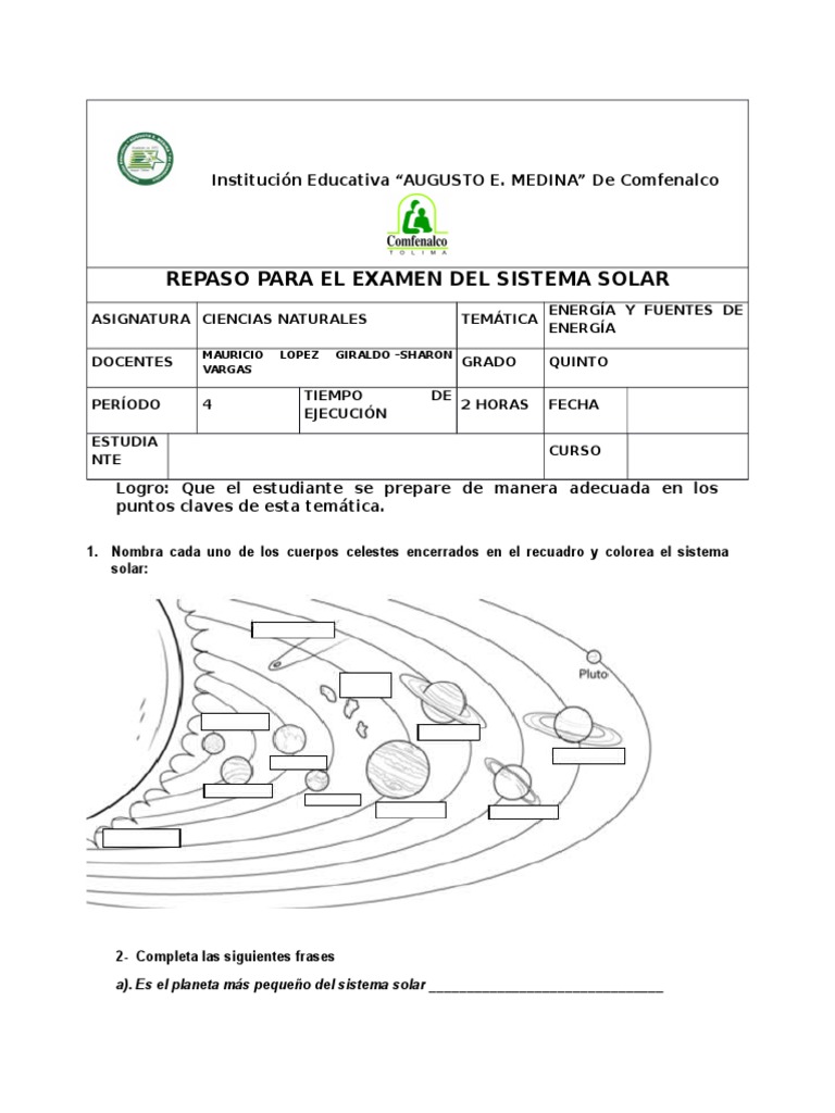 Repaso para El Examen Del Sistema Solar | PDF | Sistema solar | Planetas