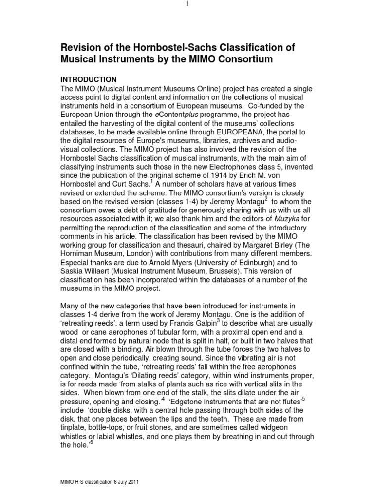 Hornbostel - Sachs Classification of Musical Instruments. MIMO | PDF ...