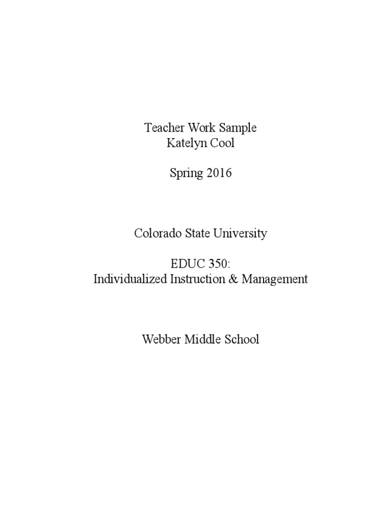 Final Teacher Work Sample | PDF | Educational Assessment | Classroom