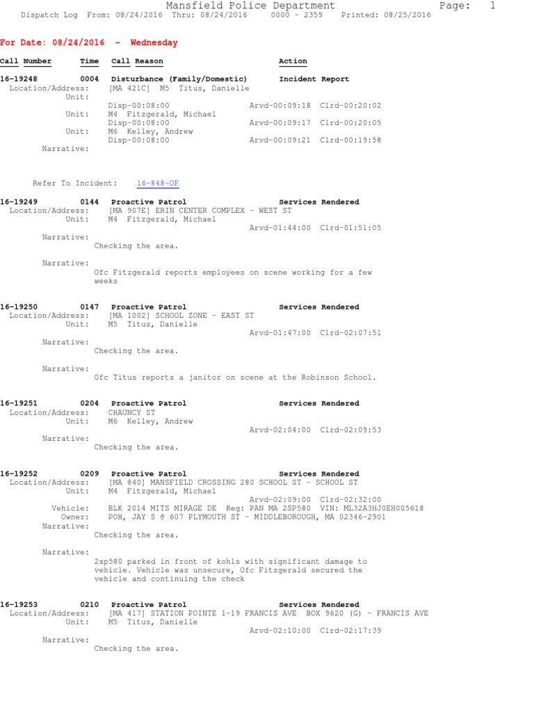 Police Log August 24, 2016 | Vehicles | Transport