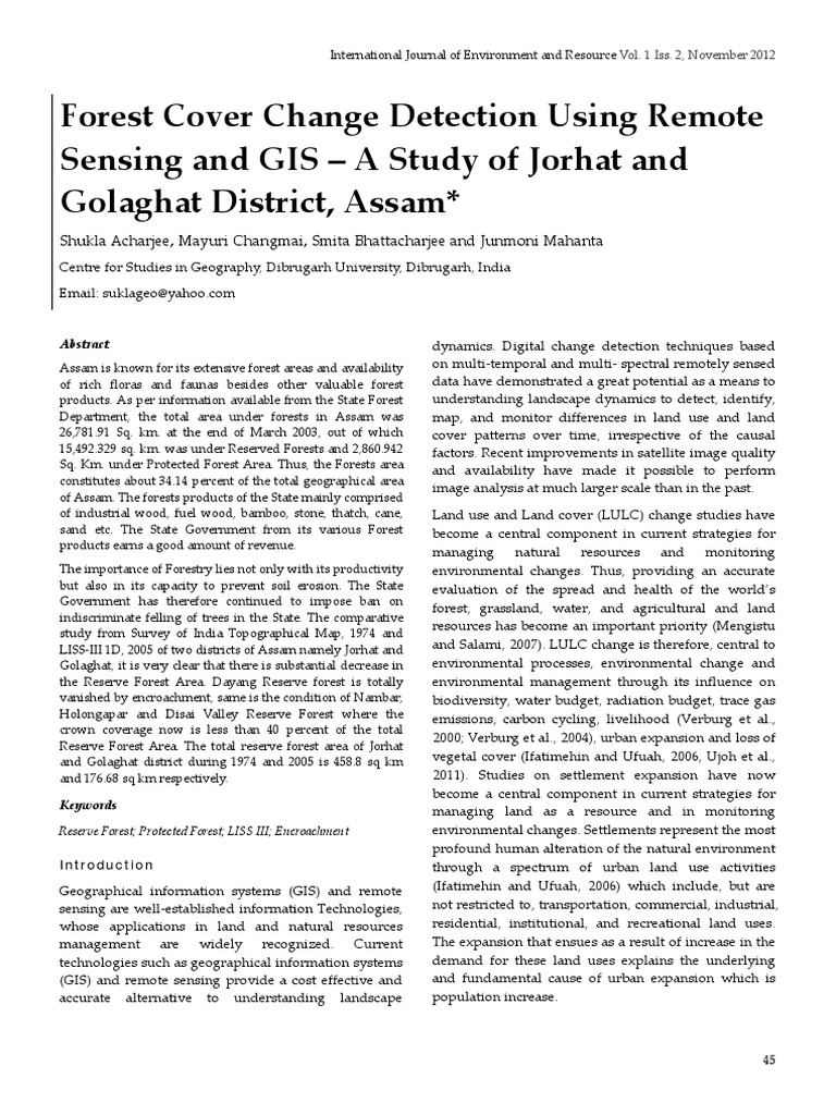 Forest Cover Change Detection Using Remote Sensing and GIS - A Study of ...