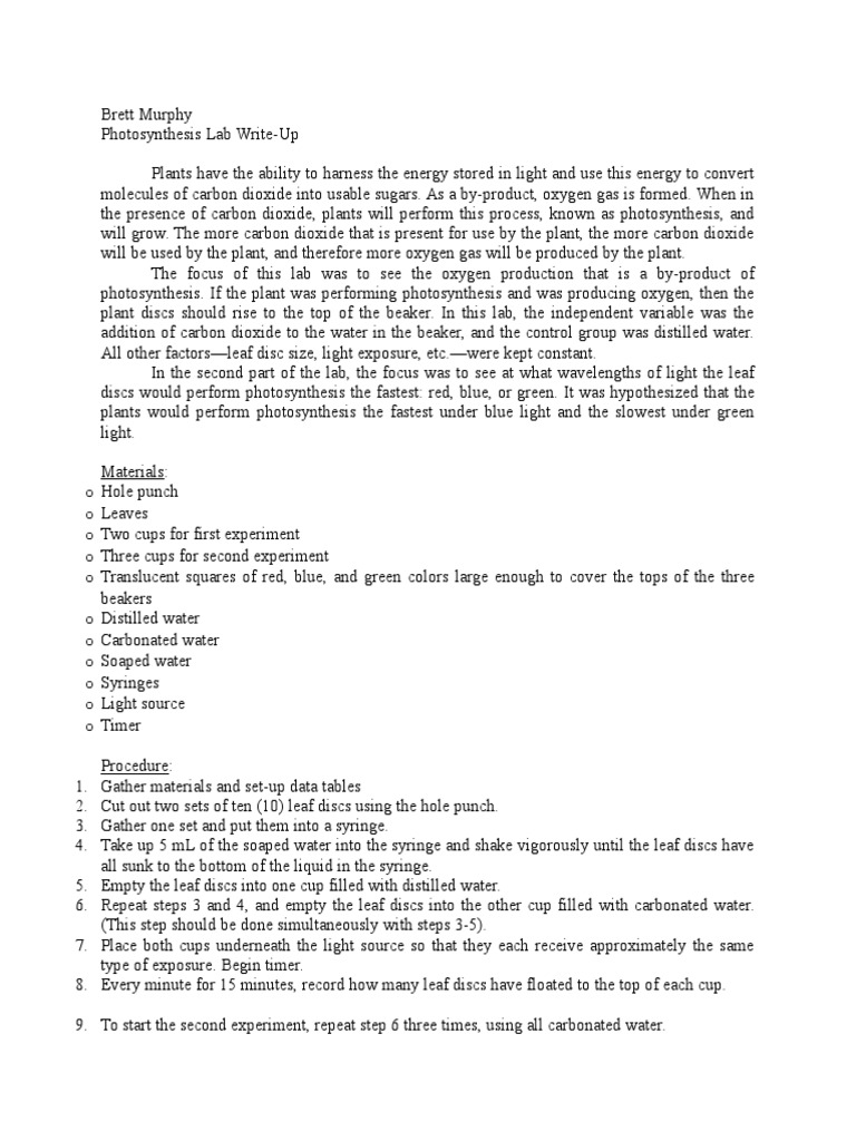 Photosynthesis Lab: Light & CO2 Effects | PDF | Photosynthesis | Oxygen