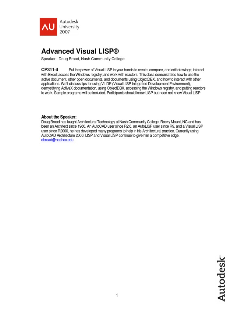 CP311-4 Visual Lisp | PDF | Microsoft Excel | Areas Of Computer Science