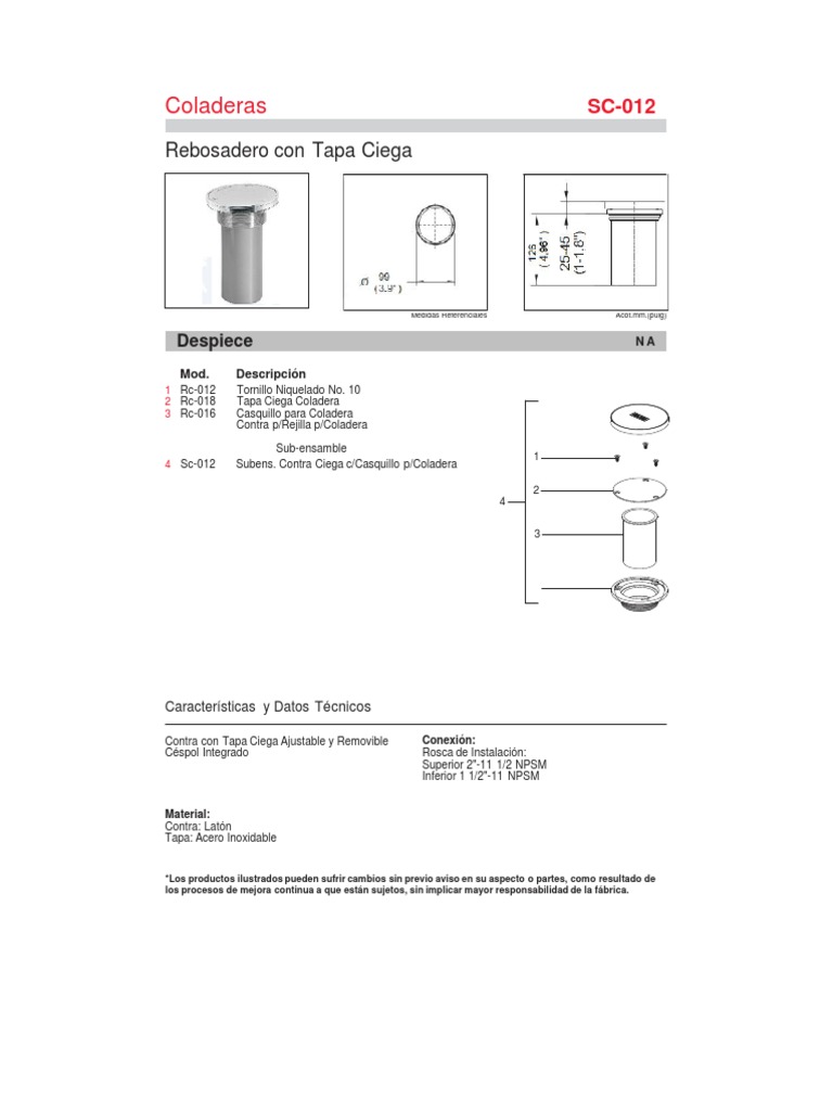 Coladeras SC-012 con Tapa Ciega | PDF | Materiales de construcción | Rieles