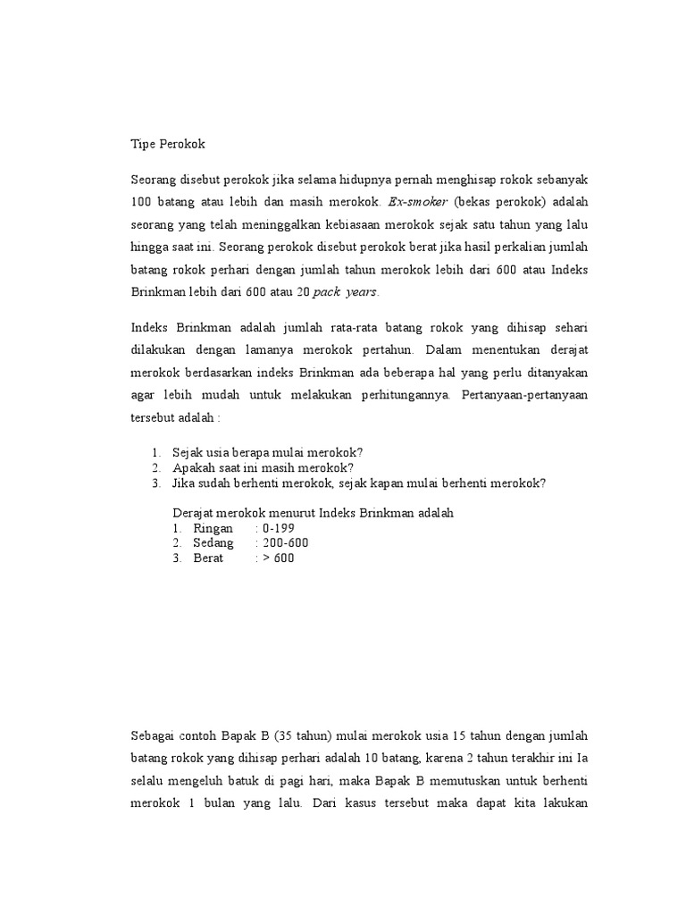 Klasifikasi Tipe Perokok Berdasarkan Indeks | PDF