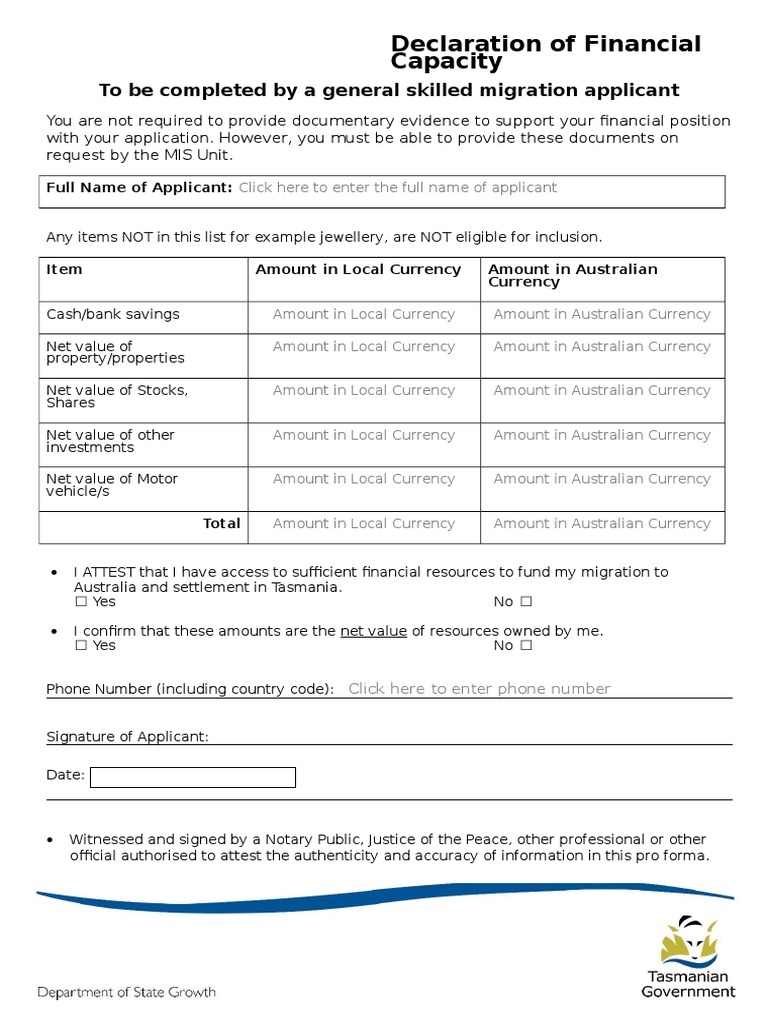 TAS Financial Capacity Declaration Form | PDF