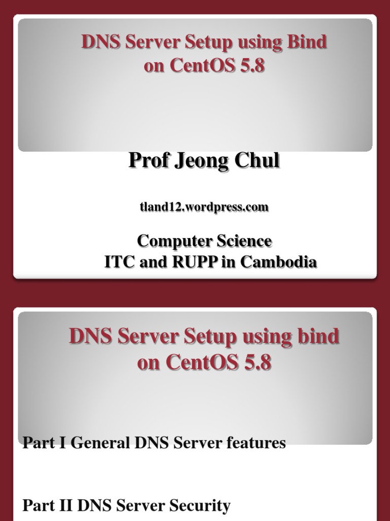 Dns Server Setup Using Bind On Centos 5.8: Prof Jeong Chul | PDF