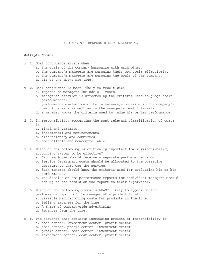 RESPONSIBILITY ACCOUNTING CHAPTER | PDF | Profit (Accounting) | Prices