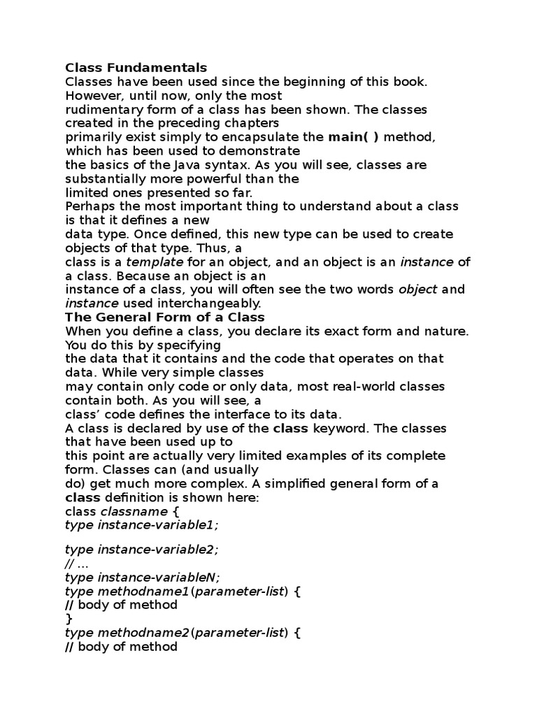 Class Fundamentals In Java Pdf Class Computer Programming Method Computer Programming