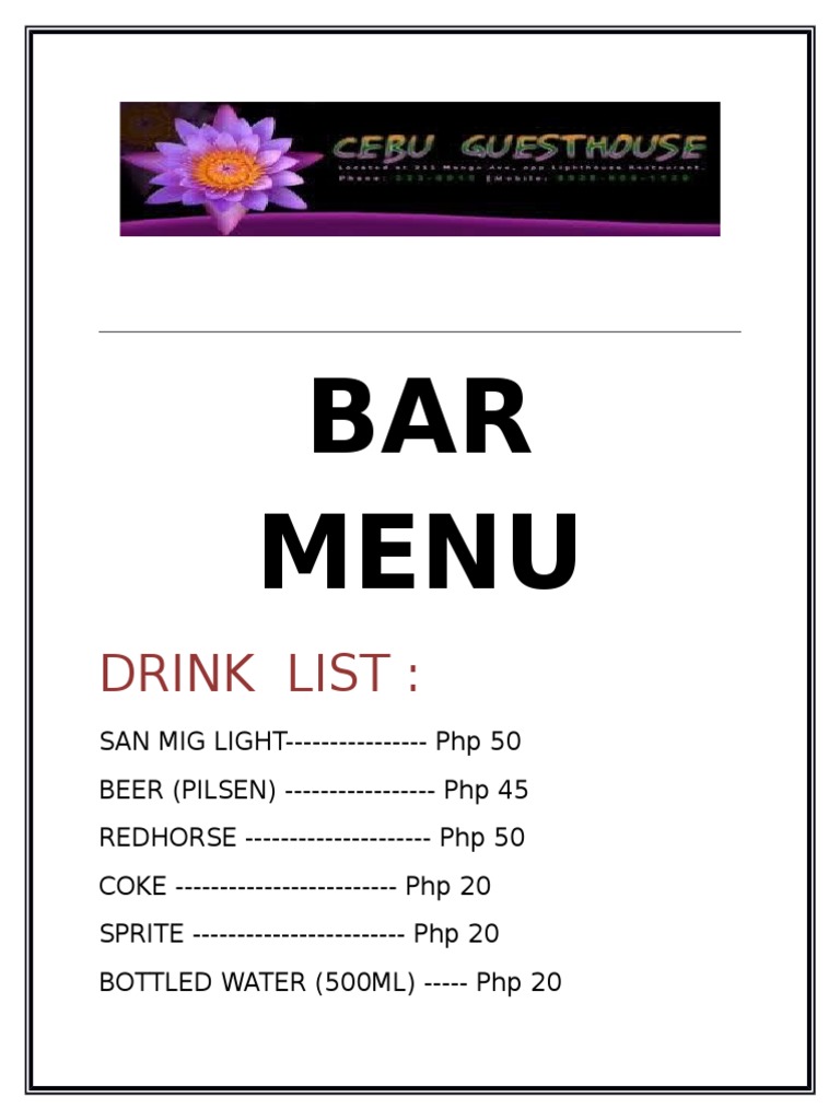 BAR Menu: Drink List | PDF