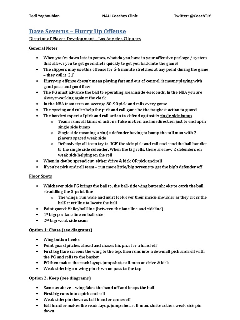 Hurry Up Offense Notes | PDF | Athletic Sports | Sports