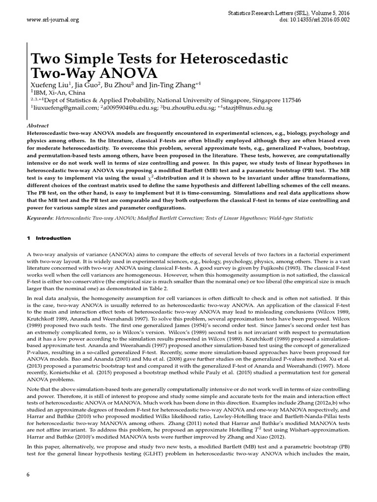 Two Simple Tests For Heteroscedastic Two-Way ANOVA | PDF | Analysis Of ...