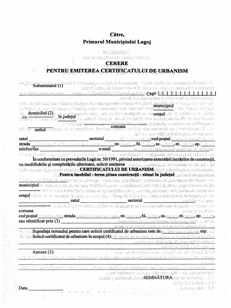 Cerere Emitere Certificat Urbanism | PDF