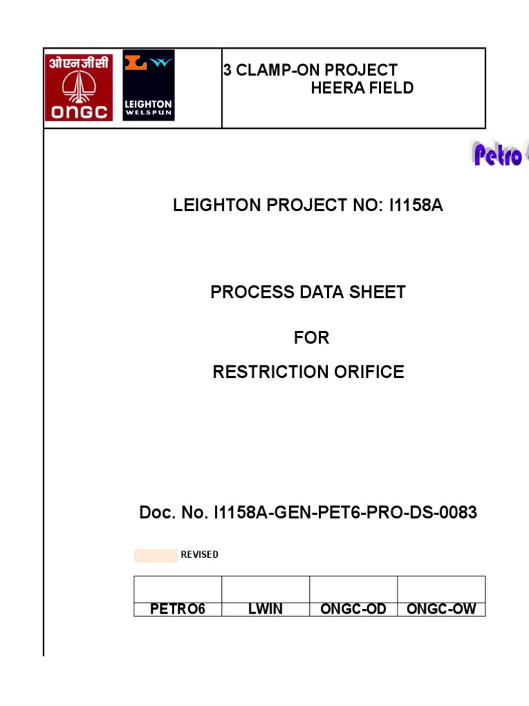 Datasheet For Restriction Orifice | PDF | Quantity | Physical Chemistry