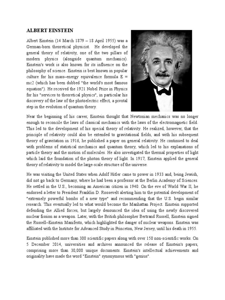 Albert Einstein - Biography | PDF | Albert Einstein | General Relativity