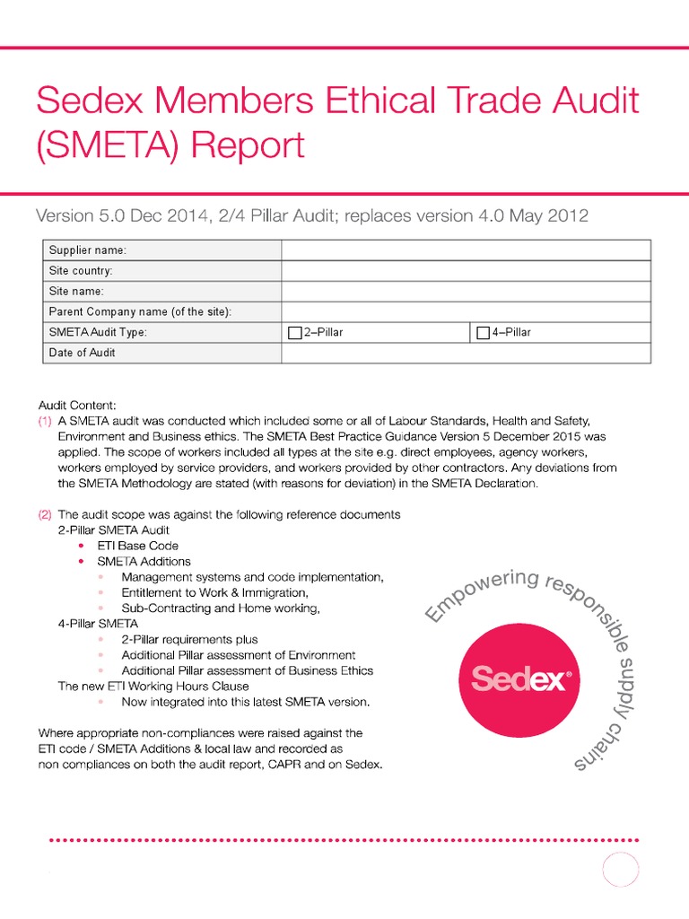 2a. Publicly Available SMETA Report Template - 10112015 | PDF