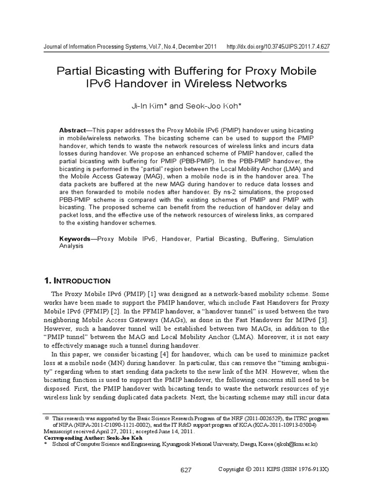 Partial Bicasting With Buffering For Proxy Mobile Ipv6 Handover in Wireless Networks | PDF | I ...