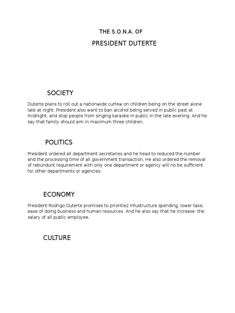 Outline of President Duterte 2 | PDF | Business | Politics
