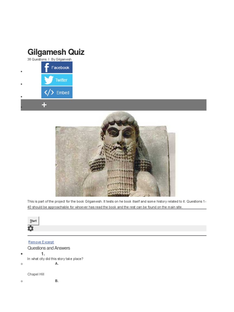 Gilgamesh Quiz | Download Free PDF | Epic Of Gilgamesh | Cuneiform