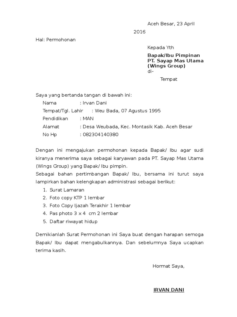 Lamaran PT. Lampulo Jaya Bahari | PDF | Olahraga & Rekreasi