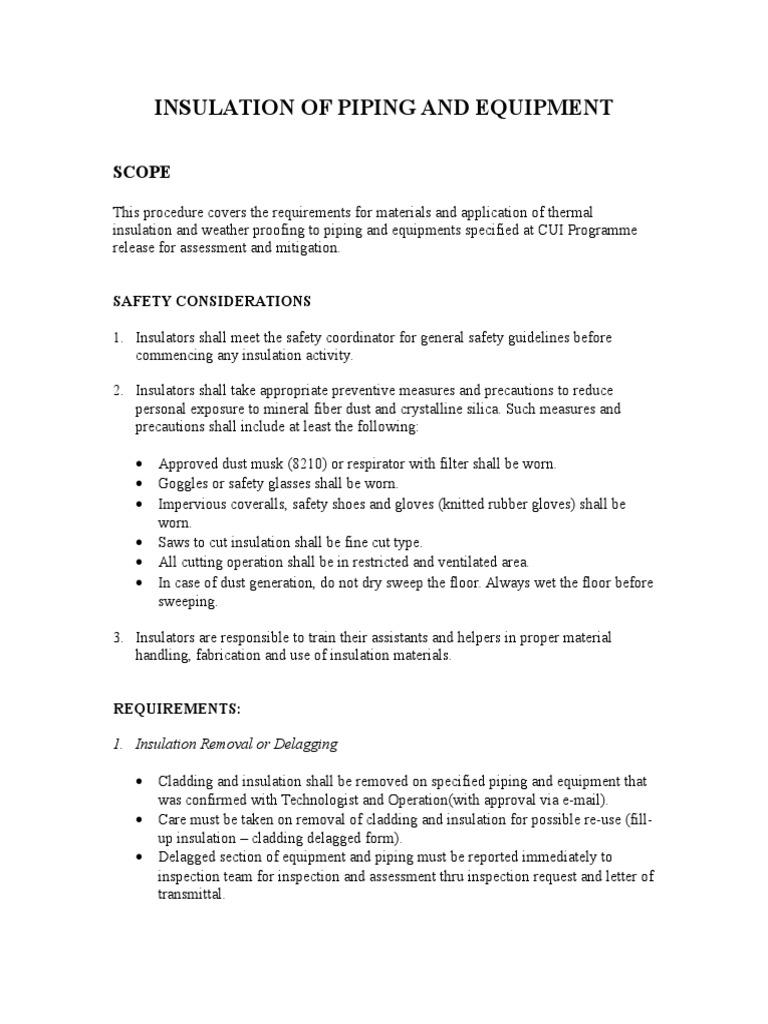 Requirements and Quality Control Procedures for Insulating Piping and ...