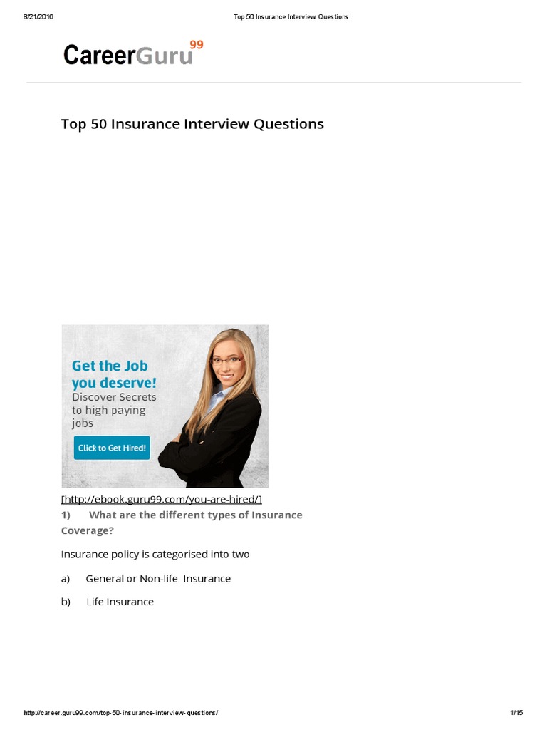 Top 50 Insurance Interview Questions | PDF | Life Insurance | Deductible
