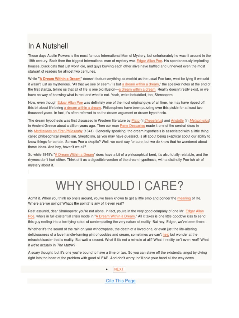 A Dream Within A Dream | PDF | Poetry | Metre (Poetry)