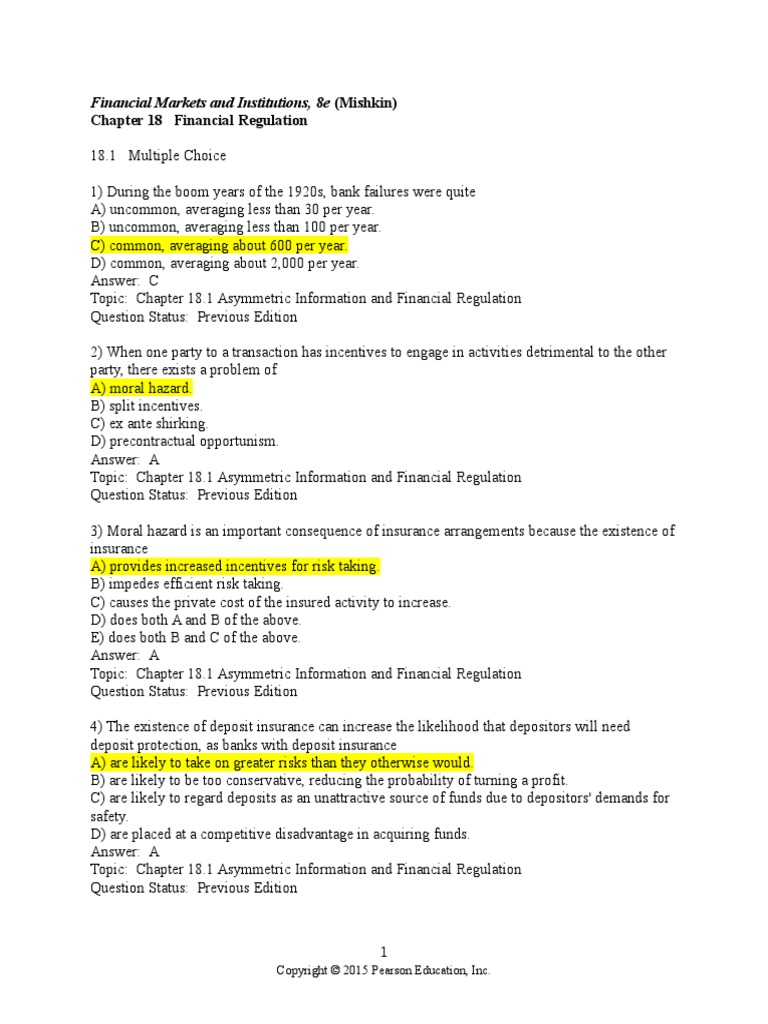 Chapter 18 Financial Markets Test Bank | PDF | Federal Deposit ...