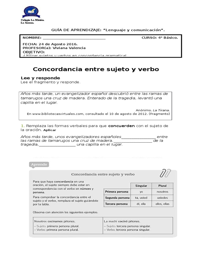 Concordancia entre Sujeto y Verbo | PDF | Ficción general