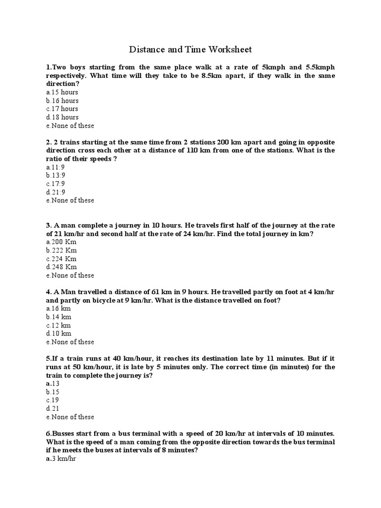 Distance Rate Time Worksheets Calculating Speed Worksheet | KS3