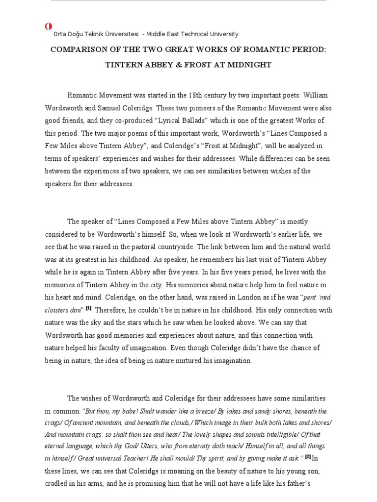 Comparison Of The Two Great Works Of Romantic Period Pdf William