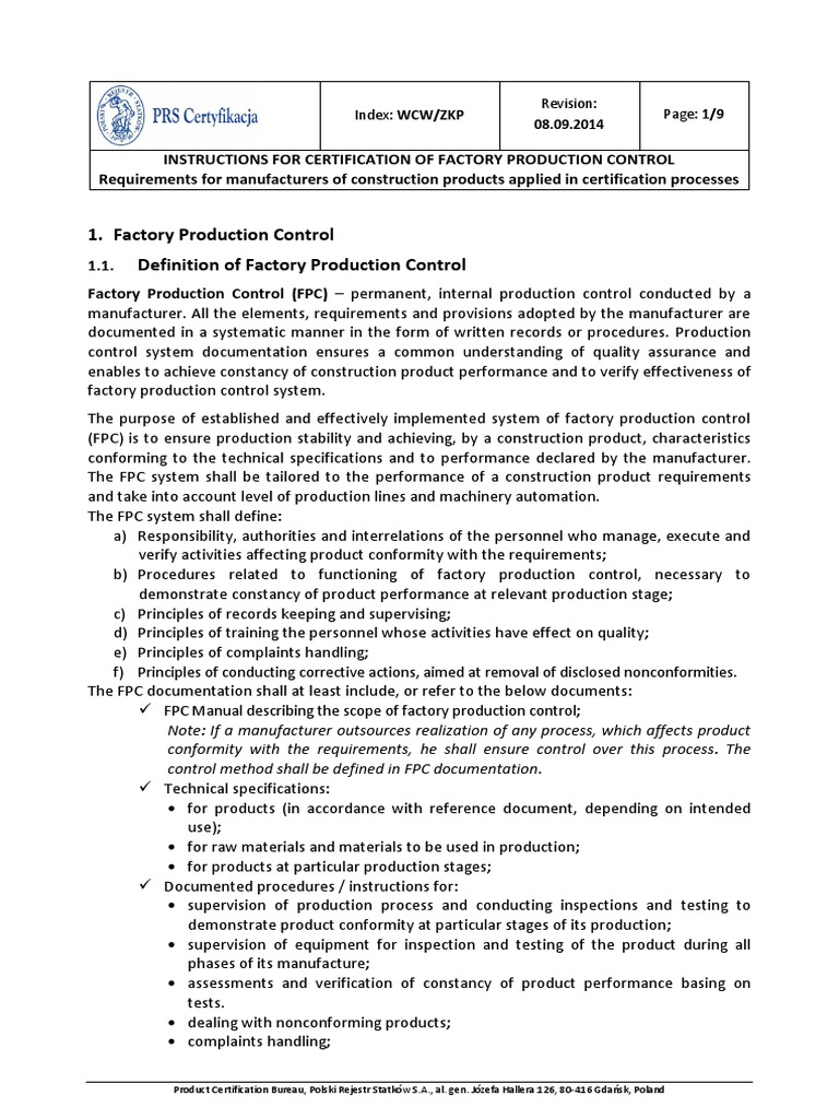 FPC Certification Guidelines for Manufacturers | PDF | Calibration ...