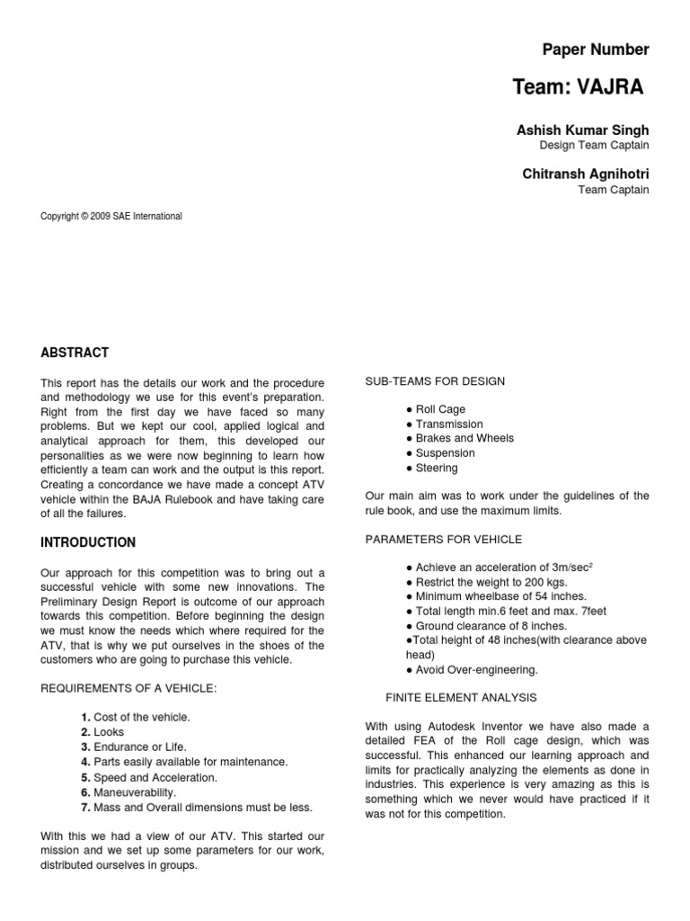 Baja India 2010 Design Report VAJRA | PDF | Suspension (Vehicle) | Steering