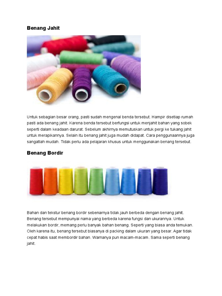 Jenis dan Fungsi Benang Jahit | PDF | Seni | Gaya Hidup