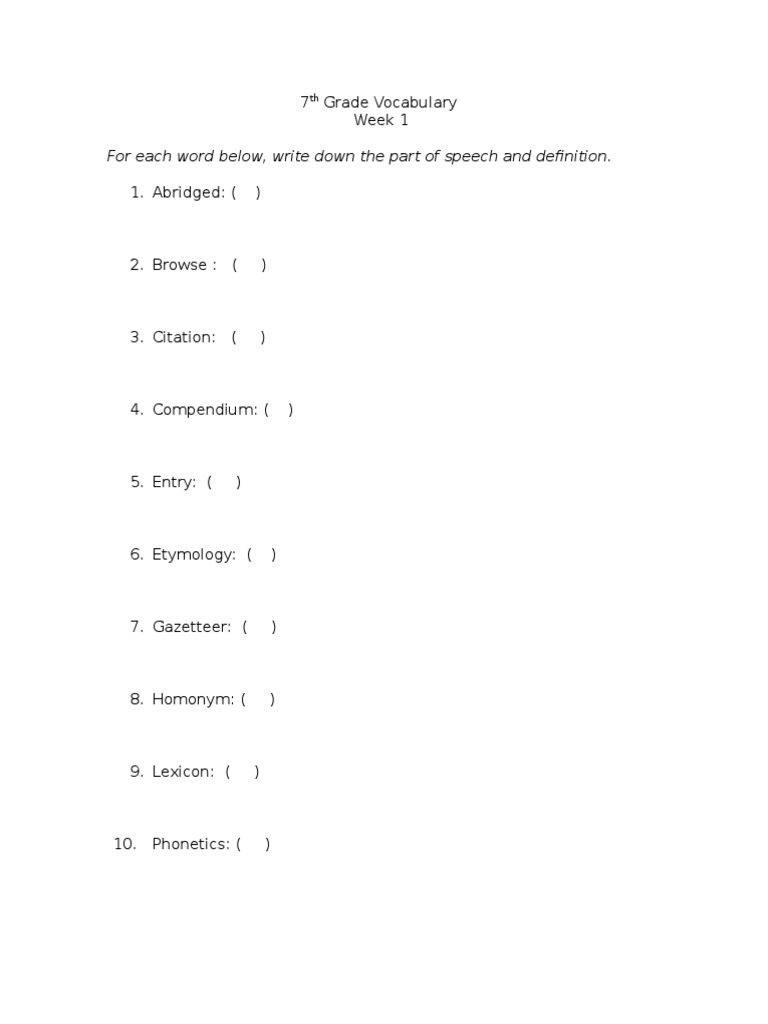 7th Grade Vocabulary Week 1 | PDF