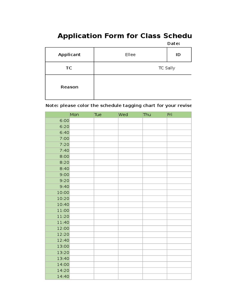 Application Form For Class Schedule Revise: Date: Applicant ID TC | PDF