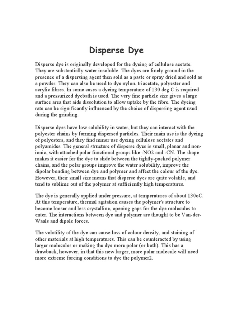 Disperse Dyes | PDF | Dye | Intermolecular Force