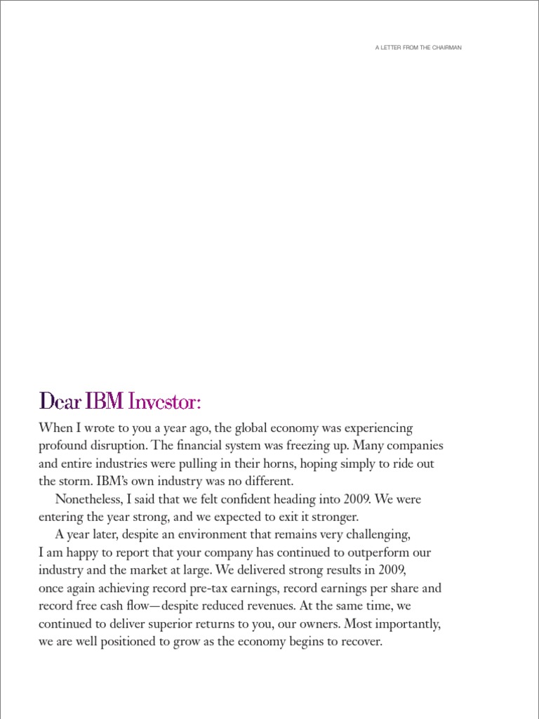 Dear IBM Investor:: A Letter From The Chairman | PDF | Cloud Computing ...