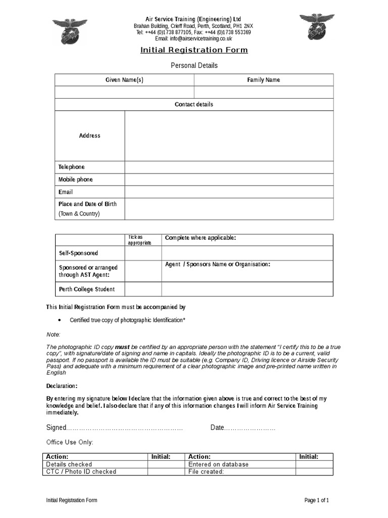 Personal Details: Initial Registration Form | PDF