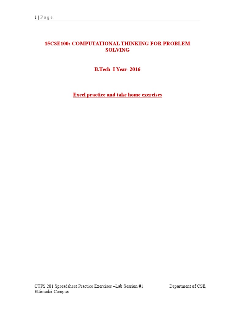 Spreadsheet Practice Exercises-2016F | Download Free PDF | Spreadsheet ...