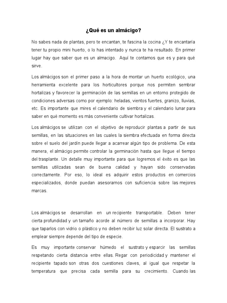 Qué Es Un Almácigo | PDF