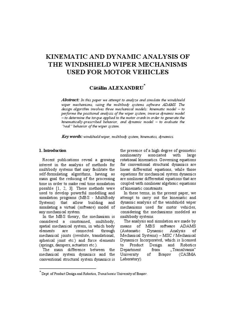Windshield Wiper Mechanism Analysis | PDF | Simulation | Kinematics