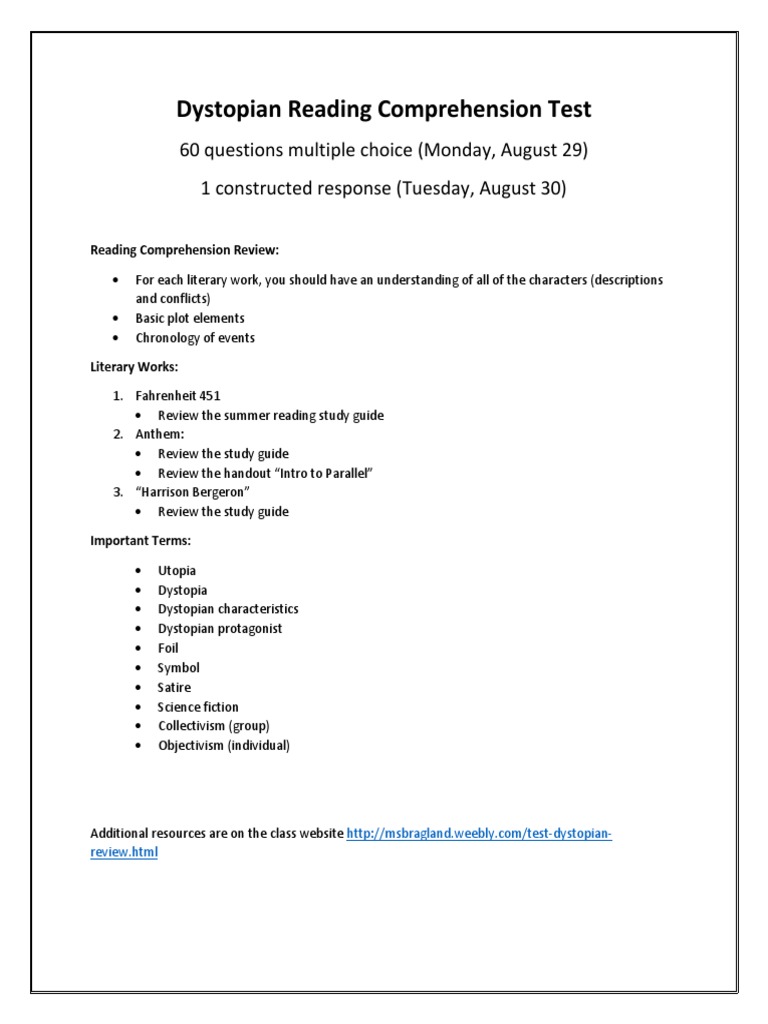 Dystopian Reading Comprehension Test | PDF